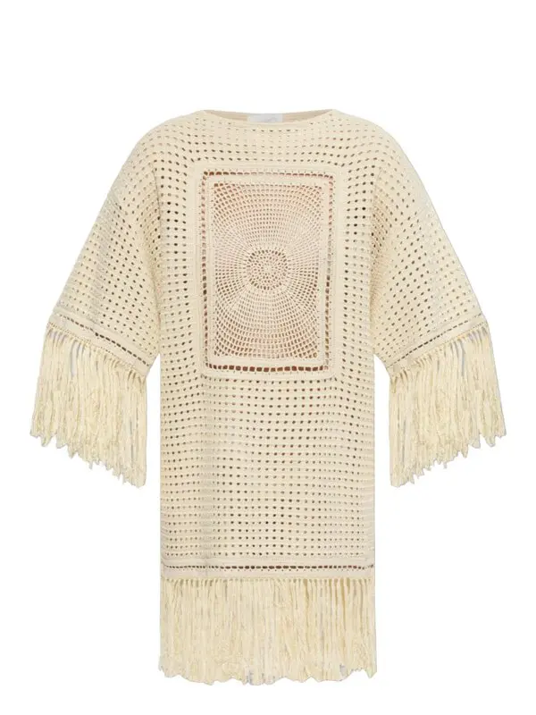 Zimmermann Crochet Fringe Trim Mini Dress - Cream