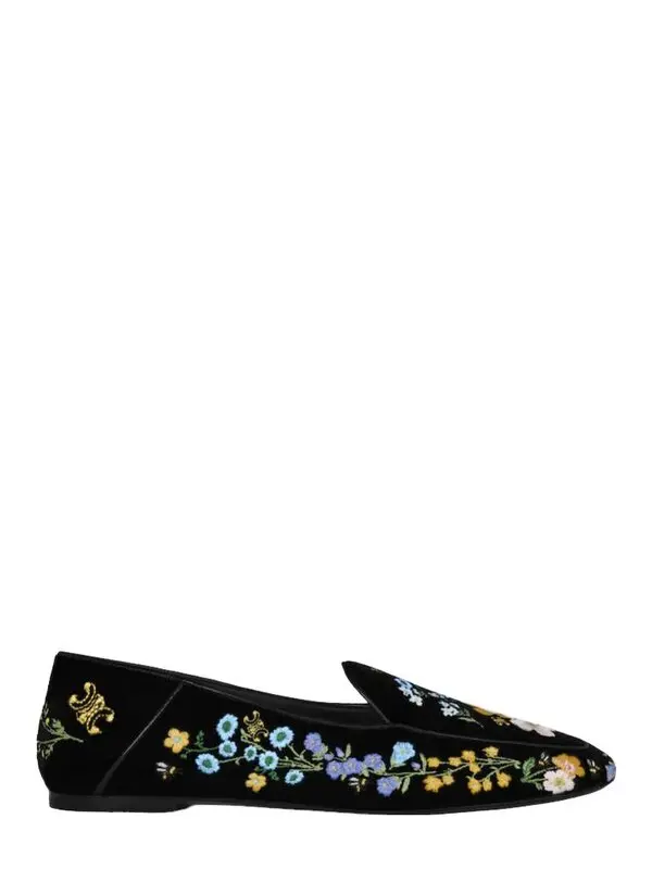 Celine Aura Loafers In Embroidered Velvet - Black