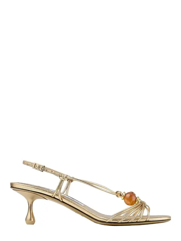 JIMMY CHOO Gold Metallic Nappa Leather Sandals With Beading - Nude