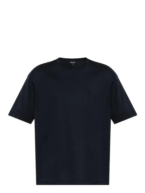 Giorgio Armani Logo Embroidered Crewneck T-shirt - Navy Blue