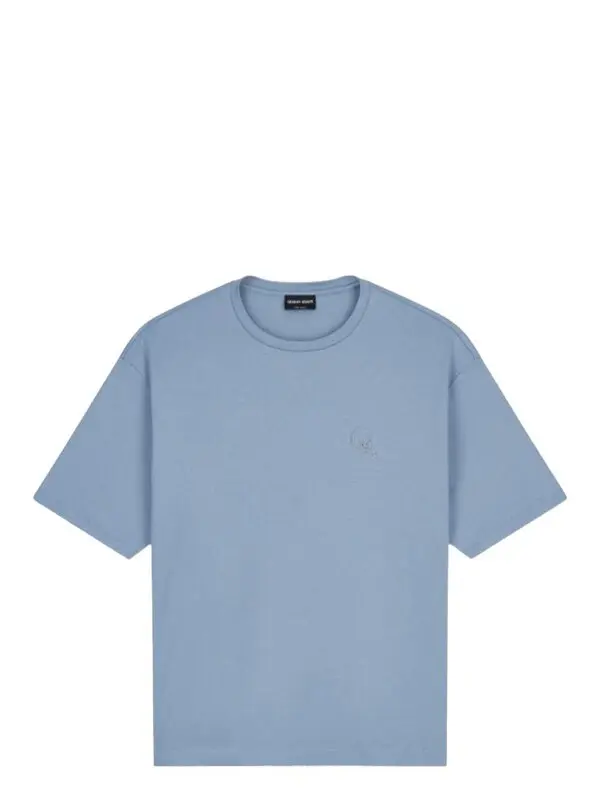 Giorgio Armani Logo Embroidered Crewneck T-shirt - Sky-blue