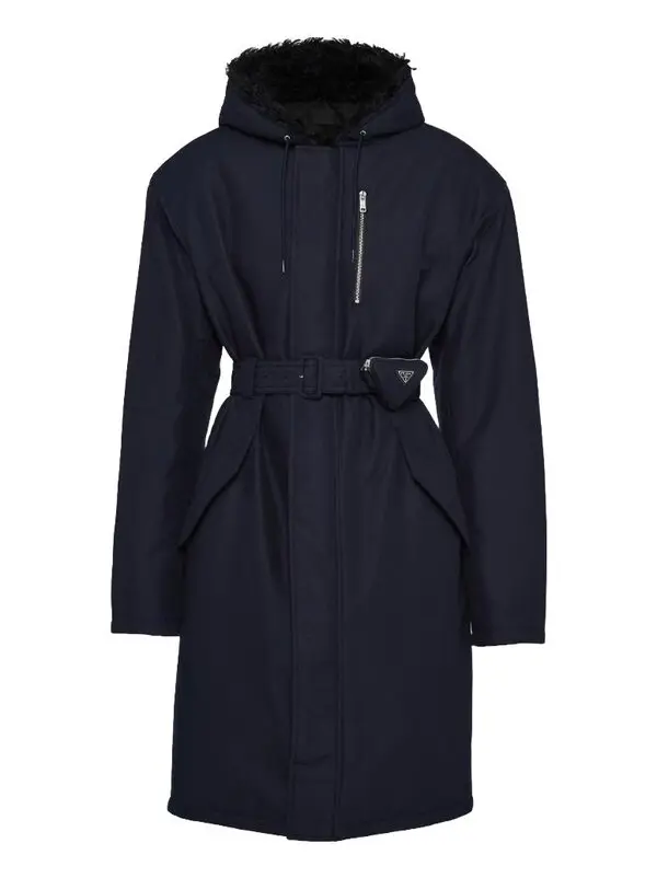 Prada Technical Canvas Raincoat With Removable Belt And Pouch - Blue