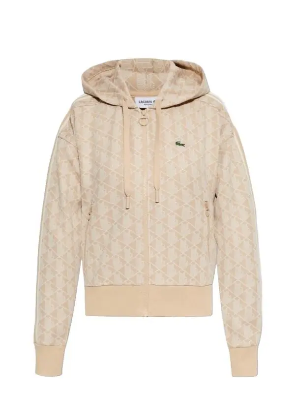Lacoste Monogrammed Zip-up Hoodie - Nude