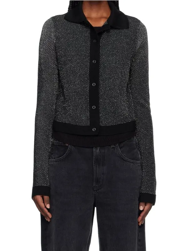 RE/DONE Long-sleeved Cardigan With Lapel Collar - Black/silver