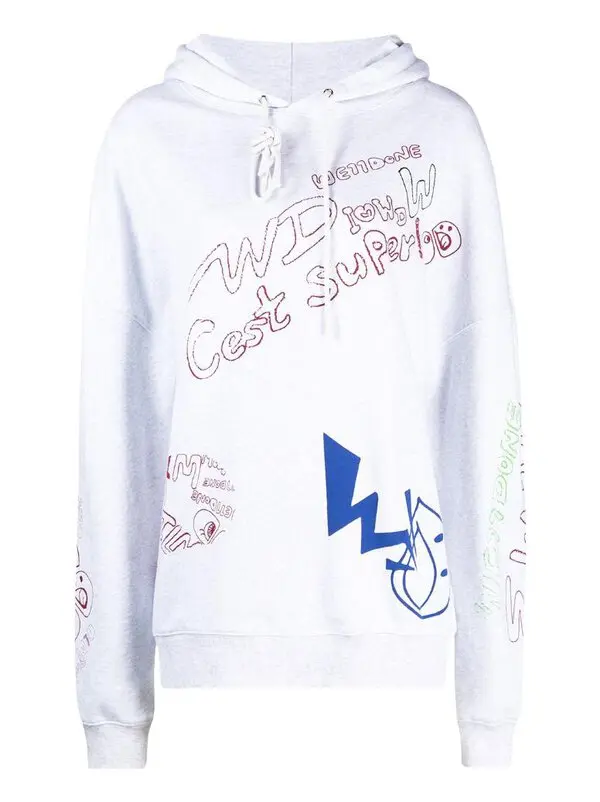 We11Done Graffiti Print Hoodie - White