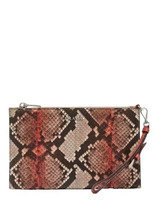 Prada Animal Print Zipper Clutch - Red