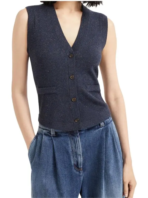 Brunello Cucinelli V-neck Knitted Vest - Navy Blue