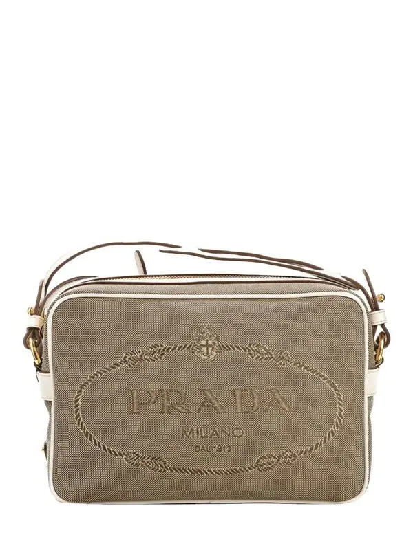 Prada Embossed Logo Zippered Shoulder Bag - Nude