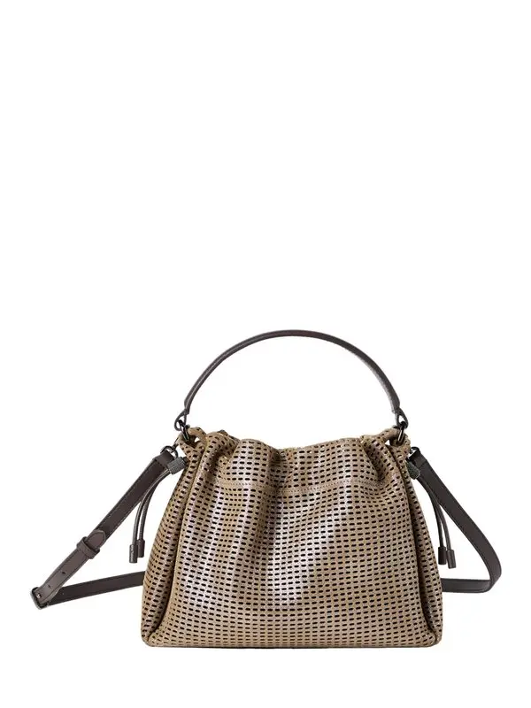 Brunello Cucinelli Small Sparkling Monili Leather Tote Bag - Brown