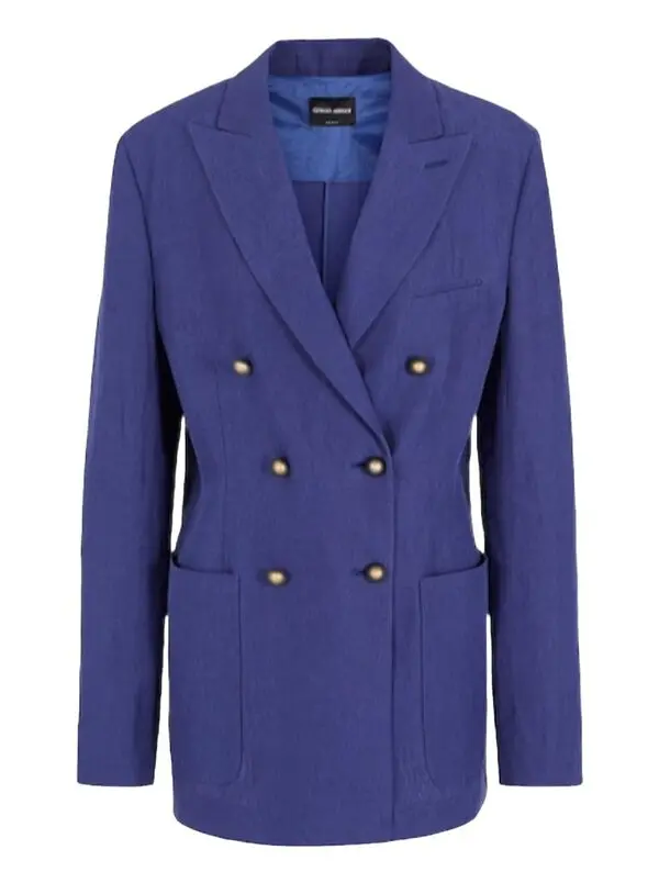 Giorgio Armani Double-breasted Linen Suit Jacket - Blue