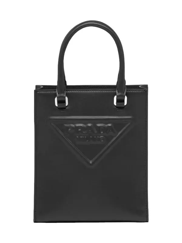 Prada Leather Logo Tote Handbag - Black