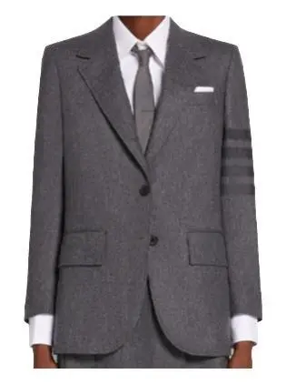Thom Browne Long-sleeved Suit Coat With Notched Lapel - Medium Gray