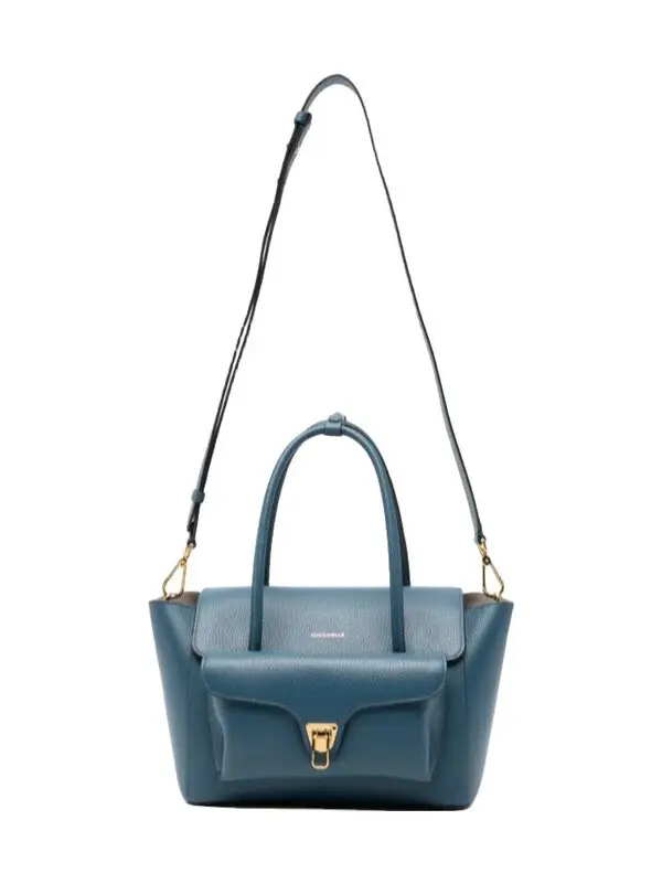 COCCINELLE Double Beat Foldover Top Tote Bag - Deep Blue