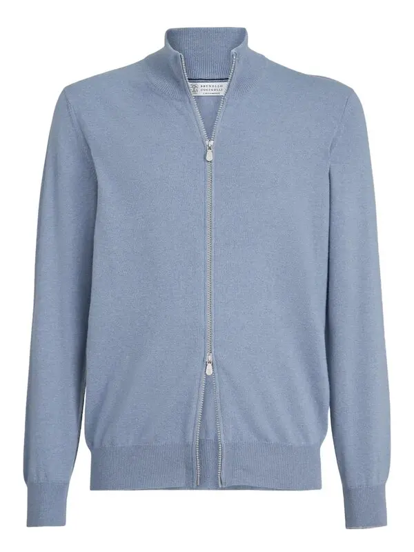 Brunello Cucinelli Zip Long-sleeved Cardigan - Slate