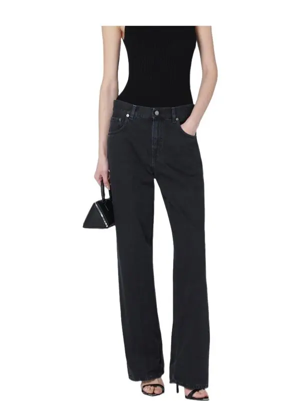 HAIKURE Belt Loop Wide-leg Jeans - Black