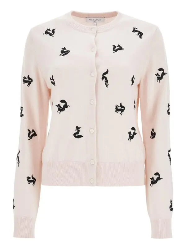 Maison Kitsuné Fancy Fox Embroidered Cardigan - Pink