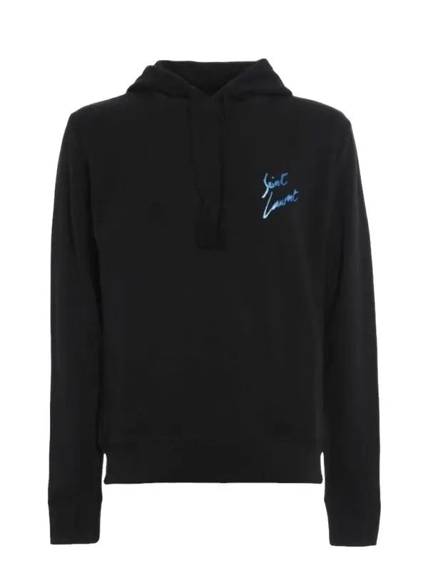 Saint Laurent Cotton Logo Hooded Sweater - Black