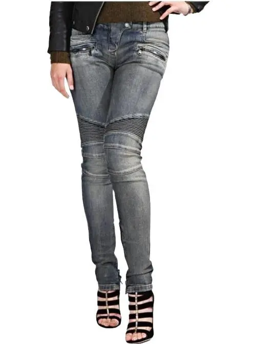 Balmain Slim Fit Moto Jeans - Gray