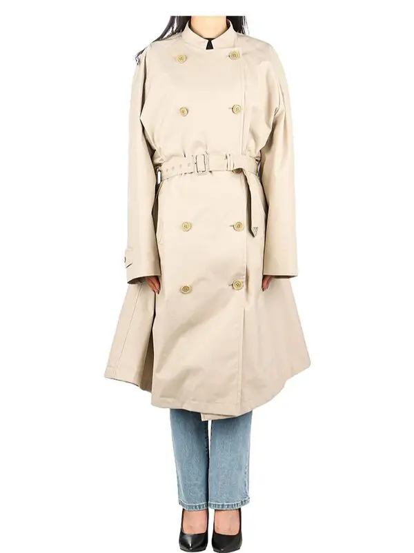 Prada Belted Double-breasted Long-sleeved Jacket - Limestone Color