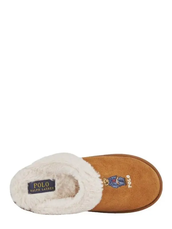 Polo Ralph Lauren Round Toe Embroidered Slip-on Flat Sandals - White
