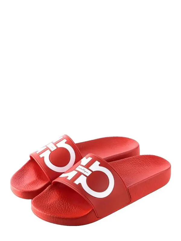 FERRAGAMO Logo Rubber Slides - Red