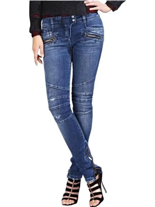 Balmain Skinny Moto Jeans With Zipper Detail - Blue