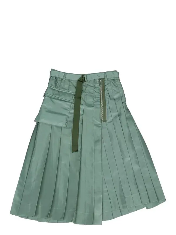 Sacai Pleated Skirt With Belt And Pockets - Green