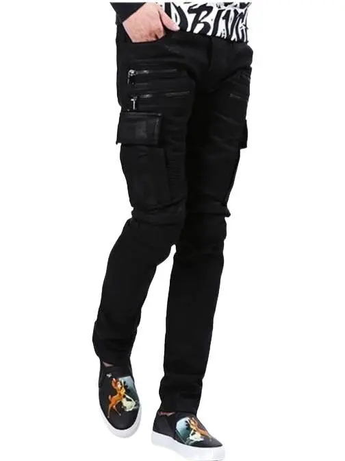 Balmain Denim Cargo Biker Pants - Black