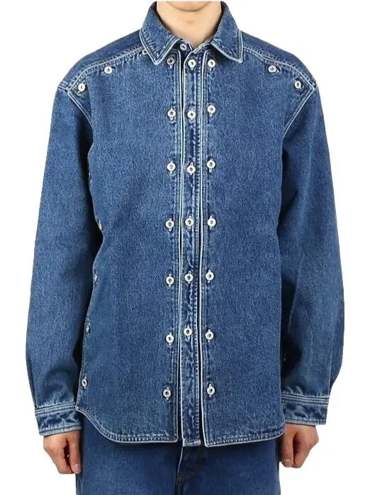 Y/project Shirt47-s24 Navy Button Panel Denim Shirt - Blue