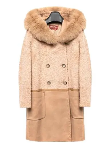 Max Mara Long-sleeved Hooded Coat With Fur Trim - Nude