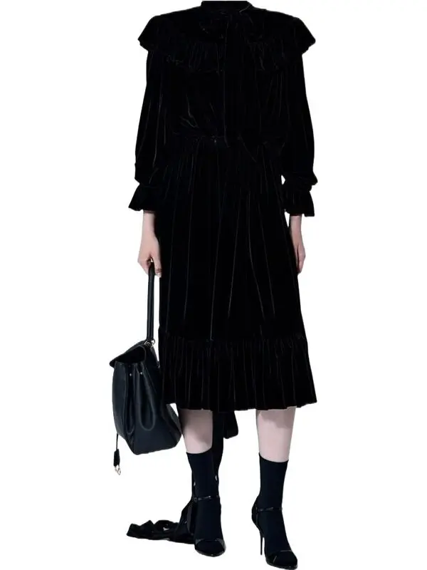 Balenciaga Lace-up Velvet Dress - Black