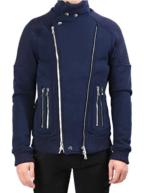 Balmain Biker Double Zip Jacket - Blue