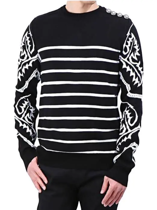 Balmain Long Sleeve Sweater With Graphic Detail - Black