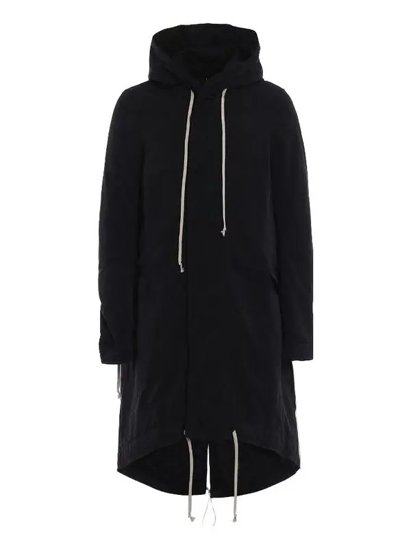 Rick Owens Hooded Long Parker Coat - Black