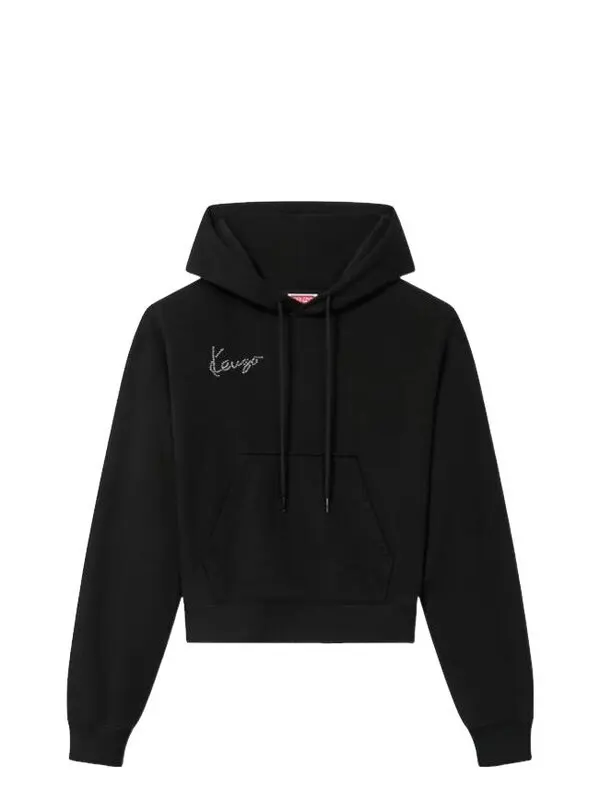 Kenzo Star Tiger Embroidered Cropped Hoodie - Black