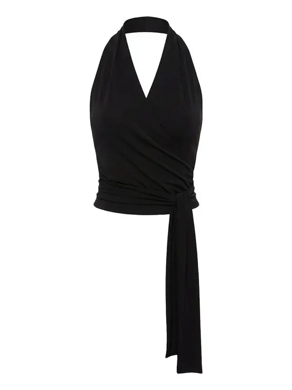 AYA MUSE Aelir V-neck Halter Top With Waist Tie - Black