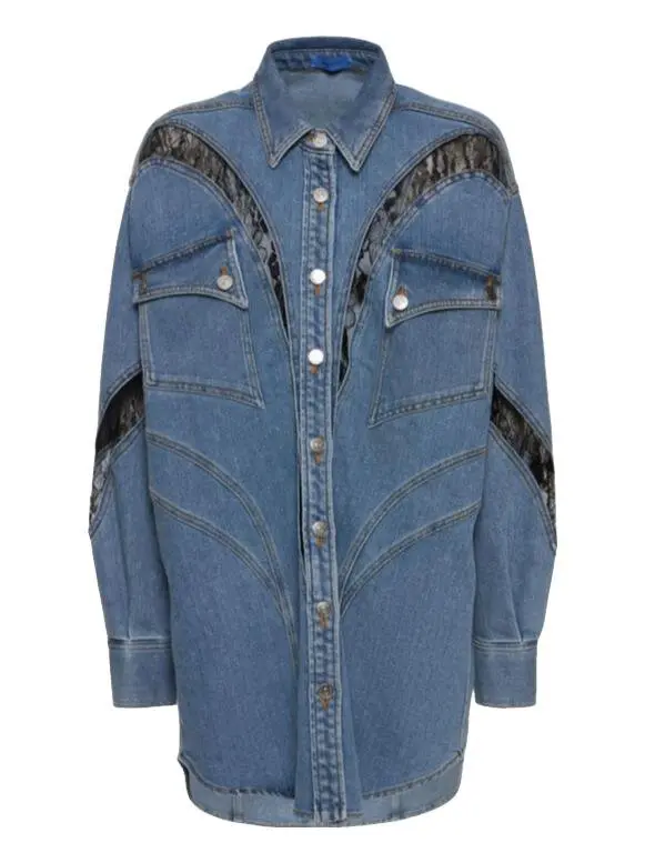 MUGLER Denim Shirt With Lace Inserts - Blue