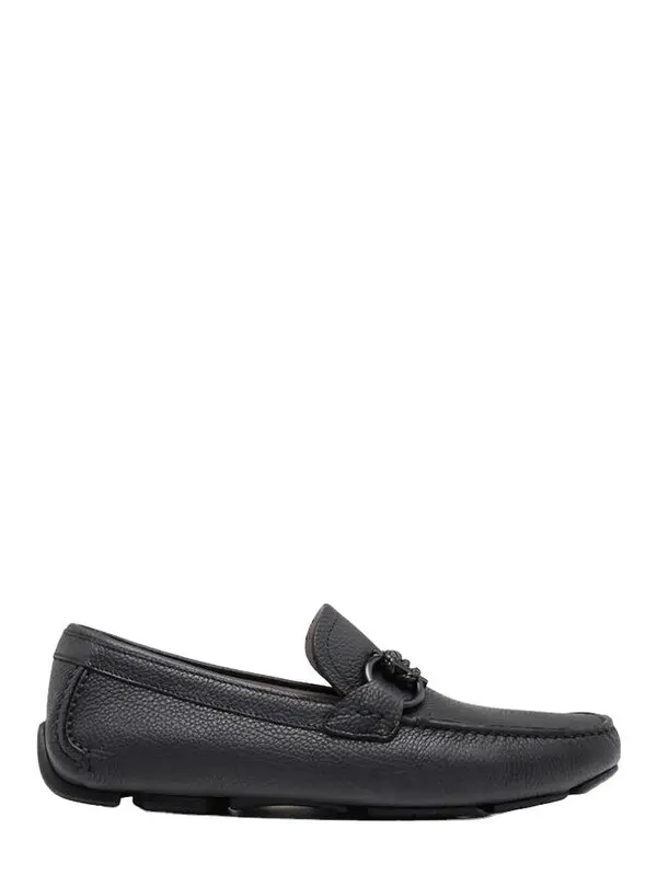 FERRAGAMO Leather Loafers With Logo Detail - Black
