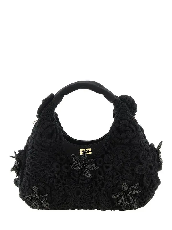 GANNI Crochet Hobo Handbag - Black