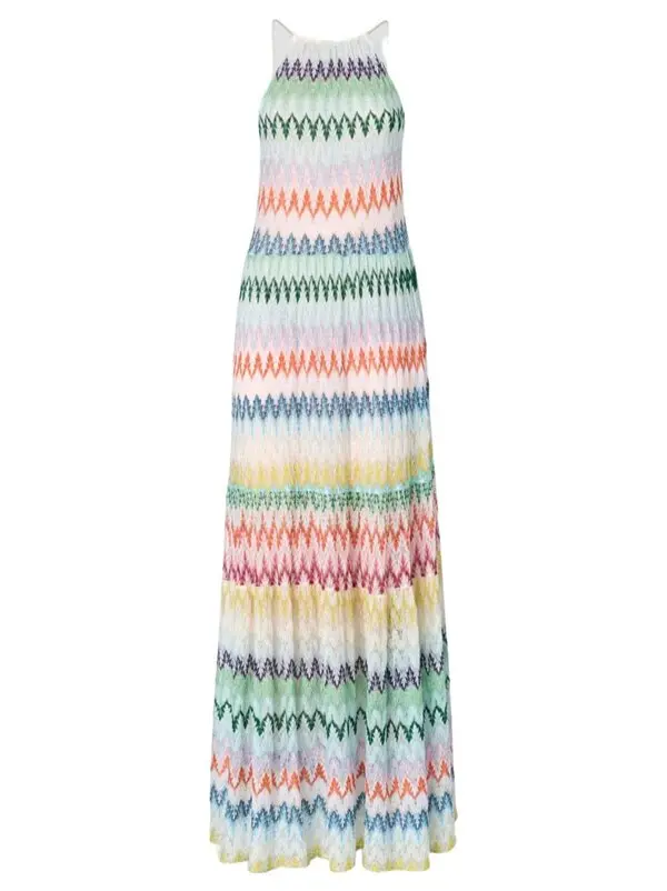 Missoni Sleeveless Zigzag Pattern Maxi Dress - Multicolor