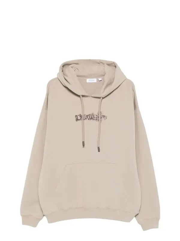Off-White Long Sleeve Hooded Sweatshirt With Graphic Detail - Nude