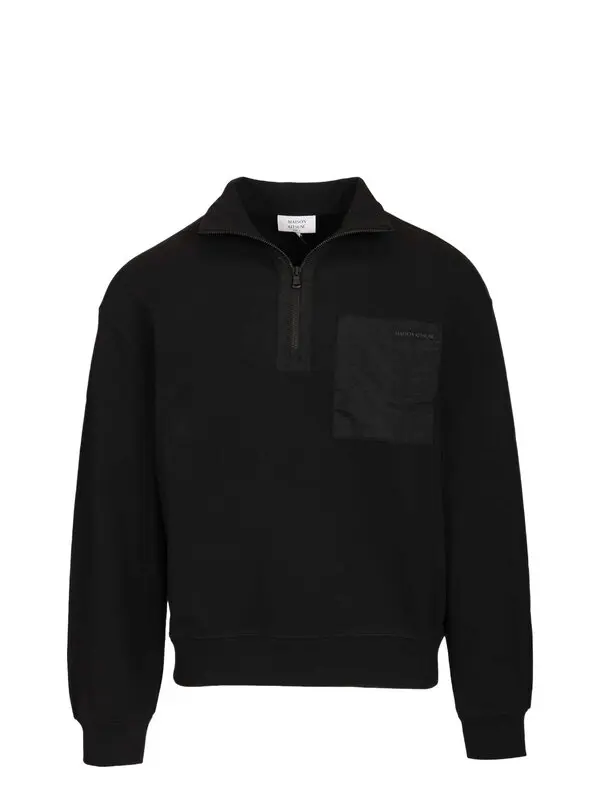 Maison Kitsuné Half Zip Nylon Pocket Sweatshirt - Black