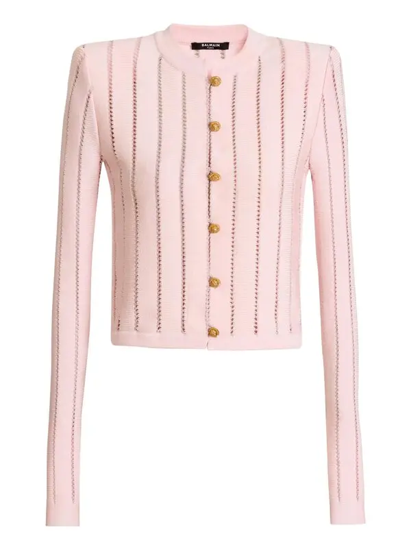 Balmain Cropped Fléchage Knit Cardigan - Pink