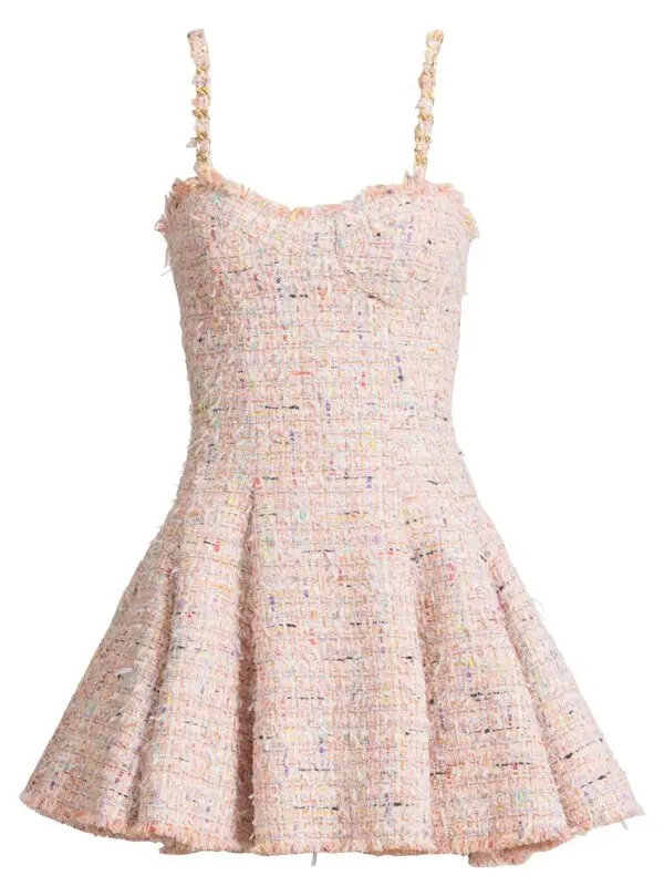 Balmain Flared Tweed Dress With Chain Straps - Pink