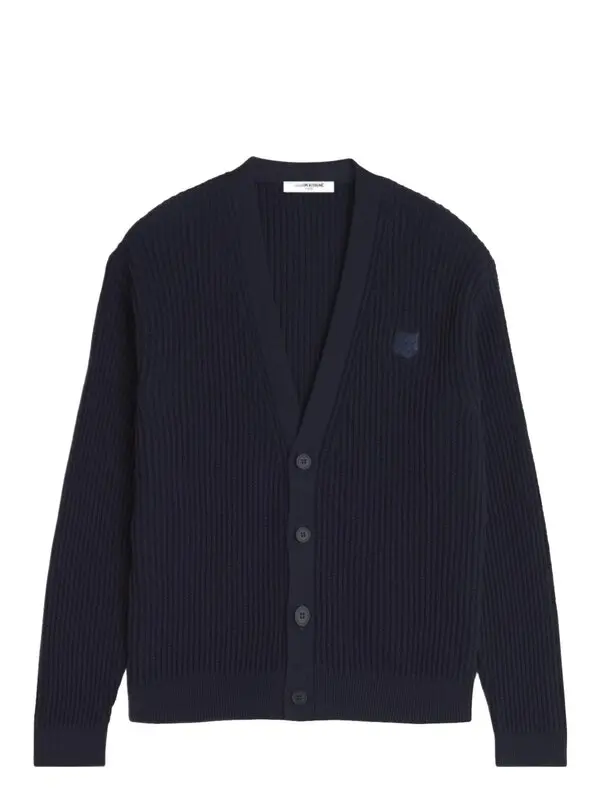 Maison Kitsuné Long-sleeved V-neck Cardigan With Embroidered Fox Head - Navy Blue