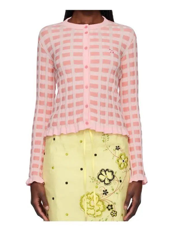 Maison Kitsuné Checked Ribbed Cardigan - Pink