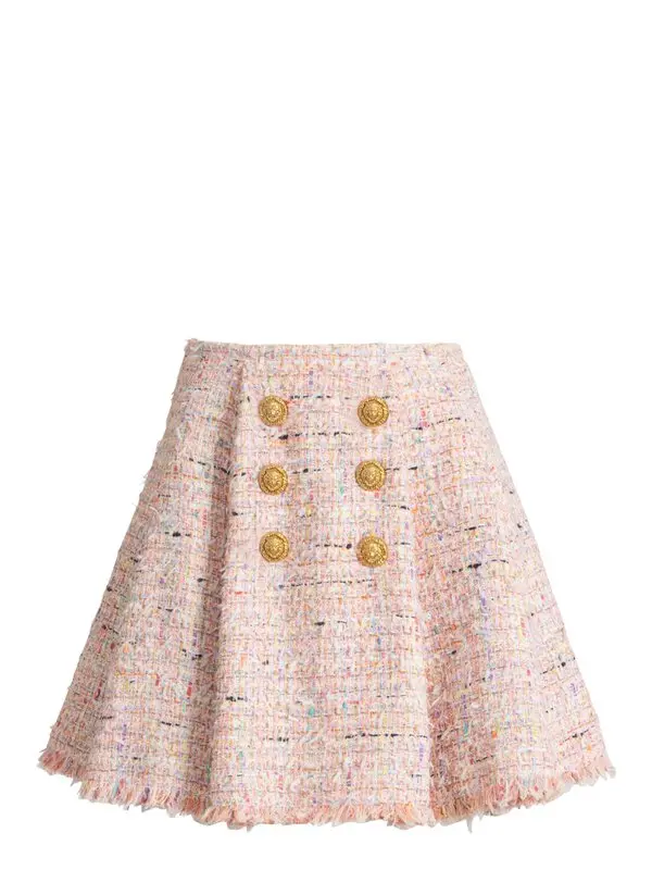 Balmain Flared Tweed Skirt With Lion Head Buttons - Pink