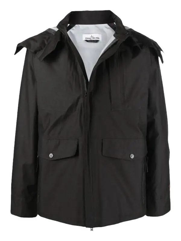 Stone Island Hooded Long-sleeved Rain Jacket - Black