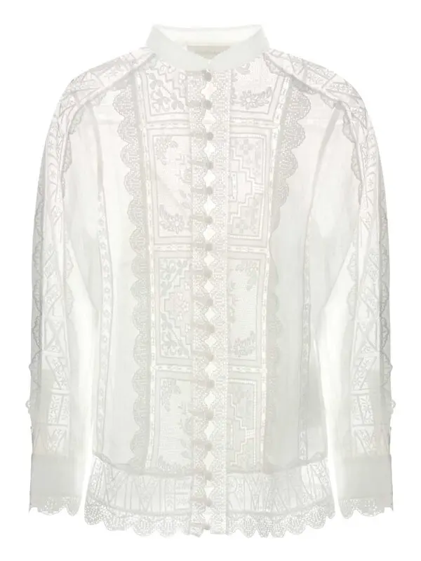 Zimmermann Aster Embroidered Lace Top - White