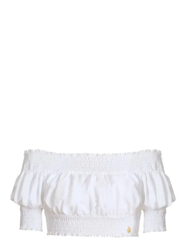 Balmain Off-the-shoulder Poplin Top With Balloon Sleeves - White